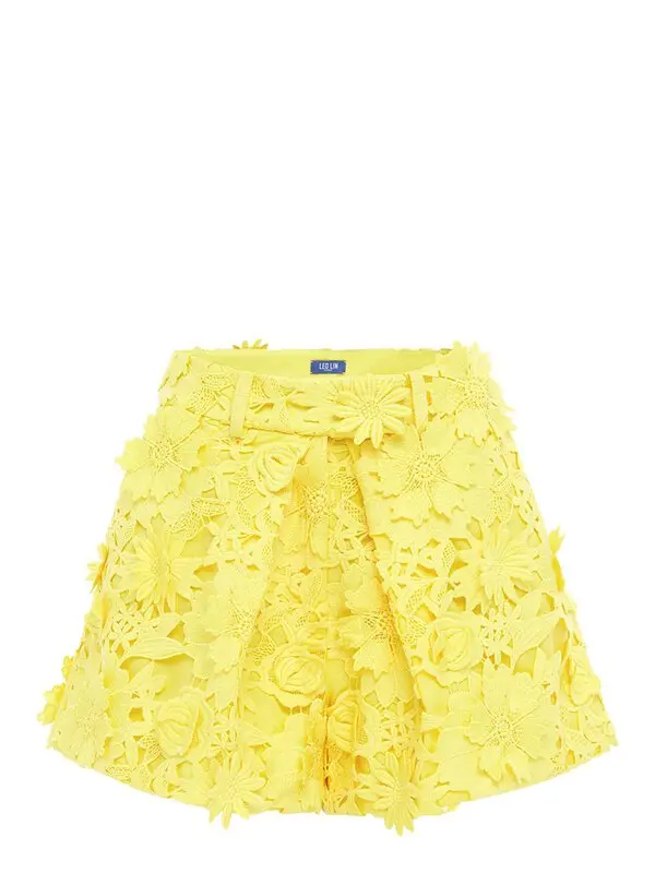 LEO LIN Josie Lace Shorts - Yellow
