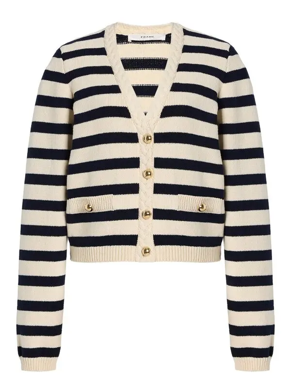 FRAME Striped Cotton-blend Cardigan - Navy