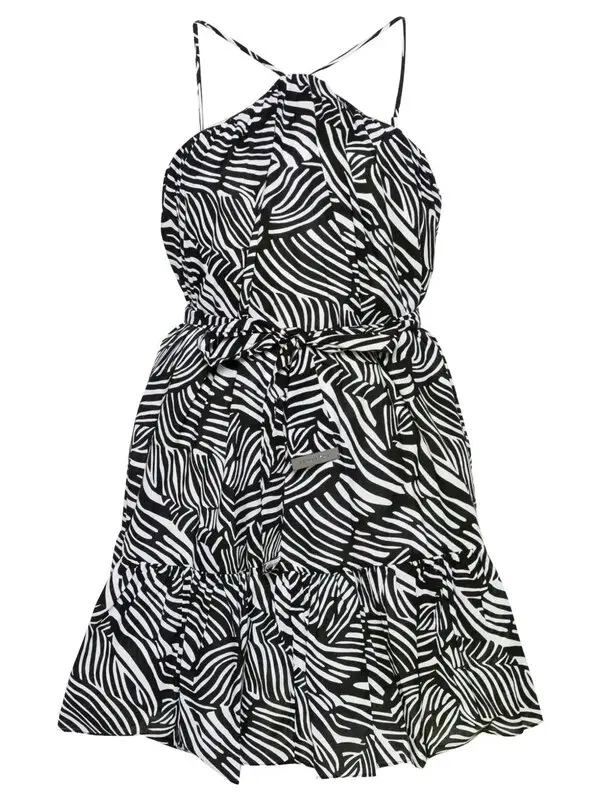 Michael Kors Zebra-print Belted Mini Dress - Black
