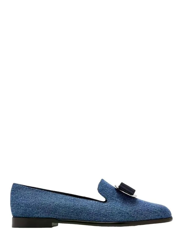 FERRAGAMO Buckle Detailed Denim Loafers - Blue