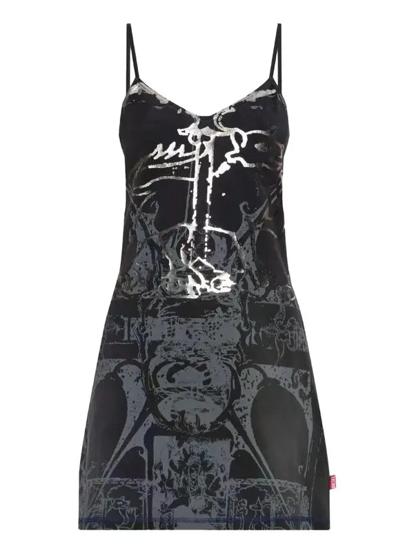 DIESEL® D-longy Metallic-print Slip Dress - Black