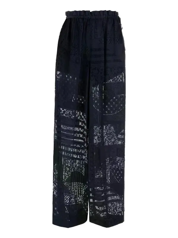 Fendi Embroidered Wide-leg Trousers - Blue