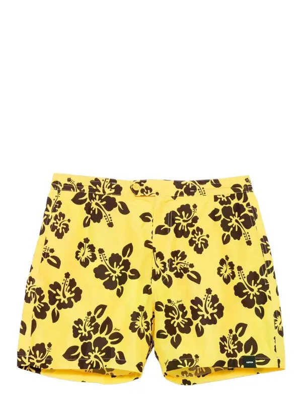 Aspesi Hibiscus-print Swim Shorts - Yellow
