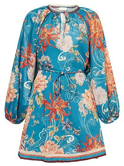 ALEMAIS Fletcher Puff-sleeve Ramie Mini Dress - Blue