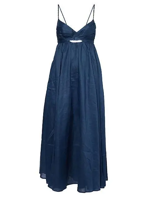 Zimmermann Ascension Twist-front Linen Midi Dress - Dark Blue