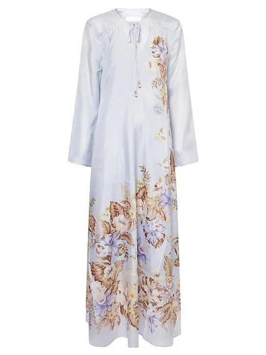 Zimmermann Coco Billow Silk Maxi Dress - Powder Blue Multi