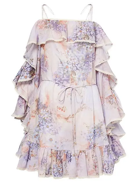 Zimmermann Floral-print Ruffle Mini Dress - Lilac Botanical Floral