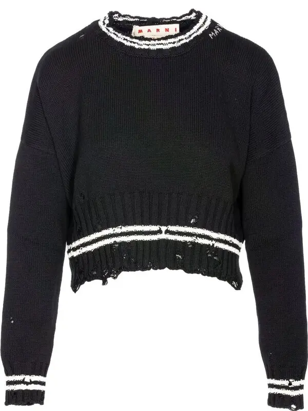 Marni Striped Distressed-effect Jumper - Black