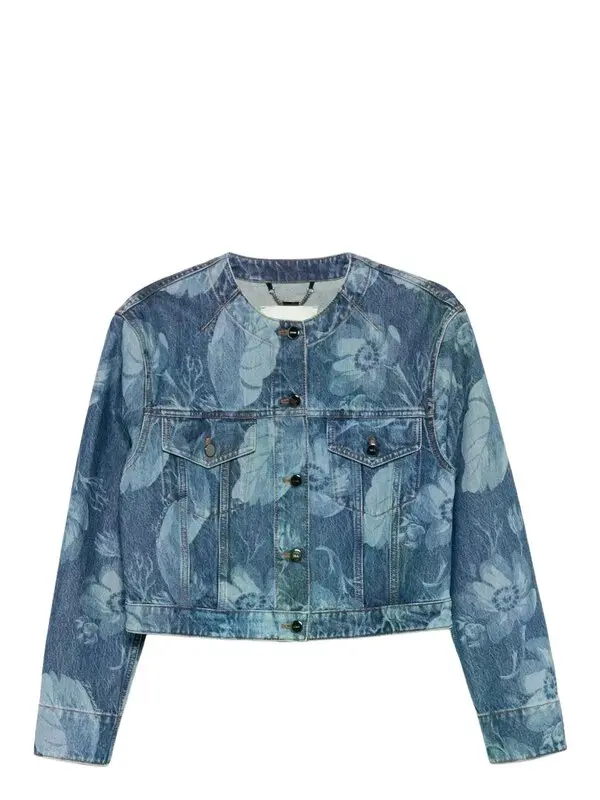 Fendi Printed Denim Cropped Jacket - Blue