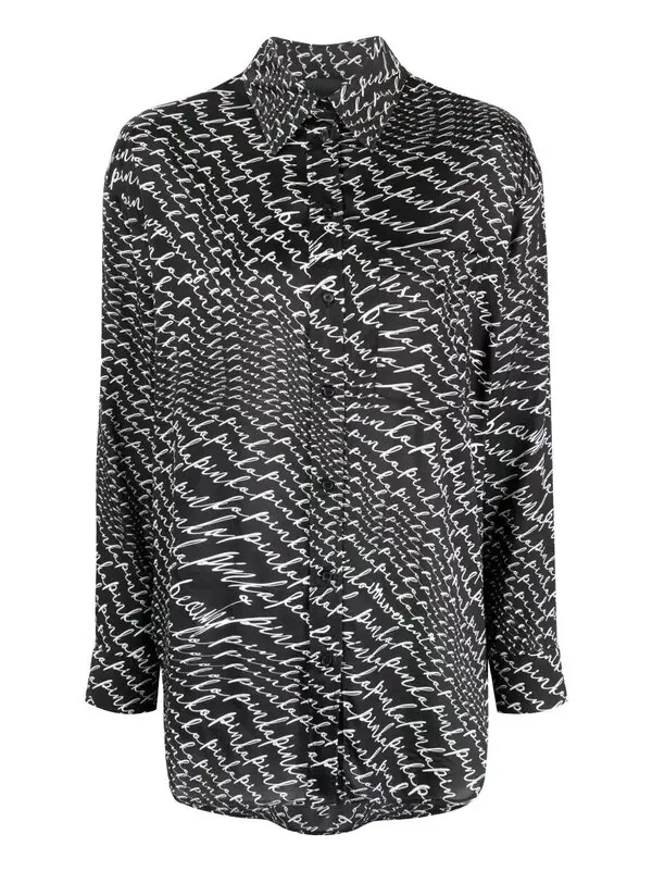 Pinko Logo-print Spread-collar Shirt - Black
