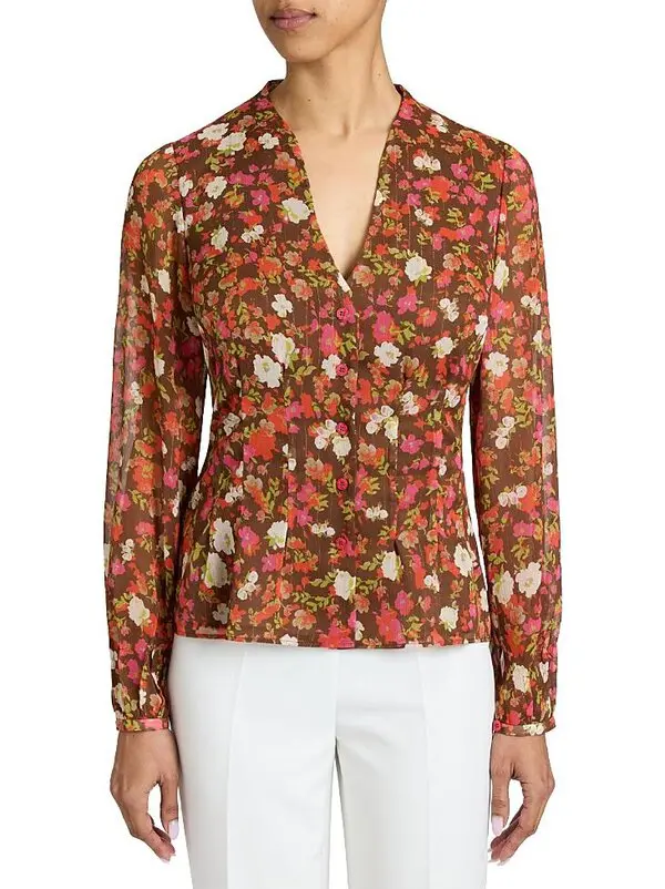 Santorelli Winnie Long Sleeve Buttoned Floral Blouse - Coconut Multi