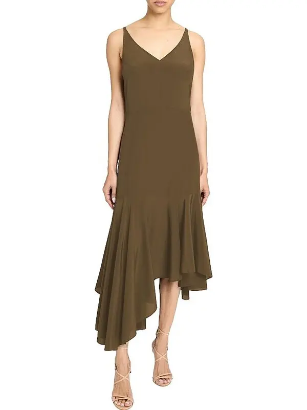 Santorelli Davin Sleeveless Asymmetric Fit And Flare Midi Dress - Olive