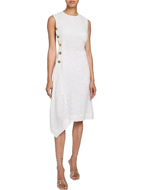 Santorelli Becca Sleeveless Sheath Dress In Striped Linen - Feather