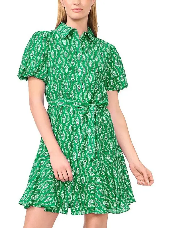 CECE DUPRAZ Flowy Shirt Dress With Waist Tie - Kelly Green