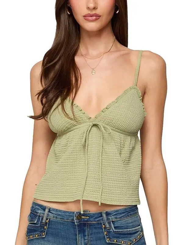 EDIKTED Brianne Textured Babydoll Tank Top - Olive