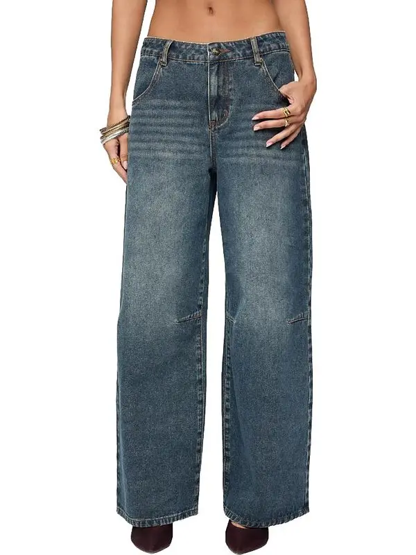 EDIKTED Santi Low Rise Wide Leg Jeans - Dark-blue