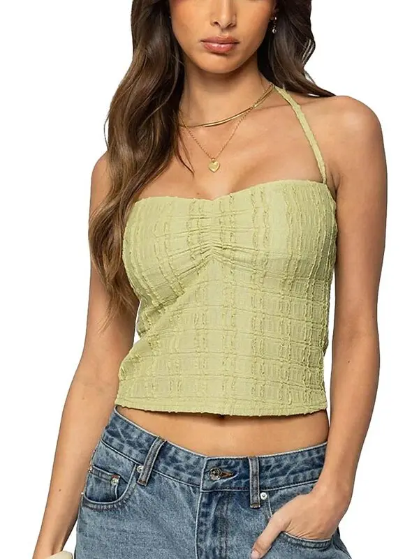 EDIKTED Galya Textured Halter Top - Sage