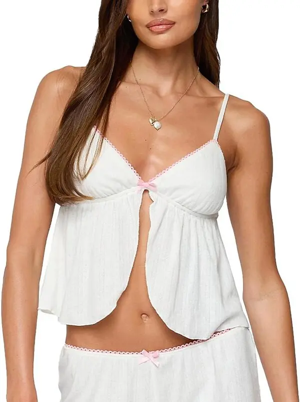 EDIKTED Linny Split Front Pointelle Top - White