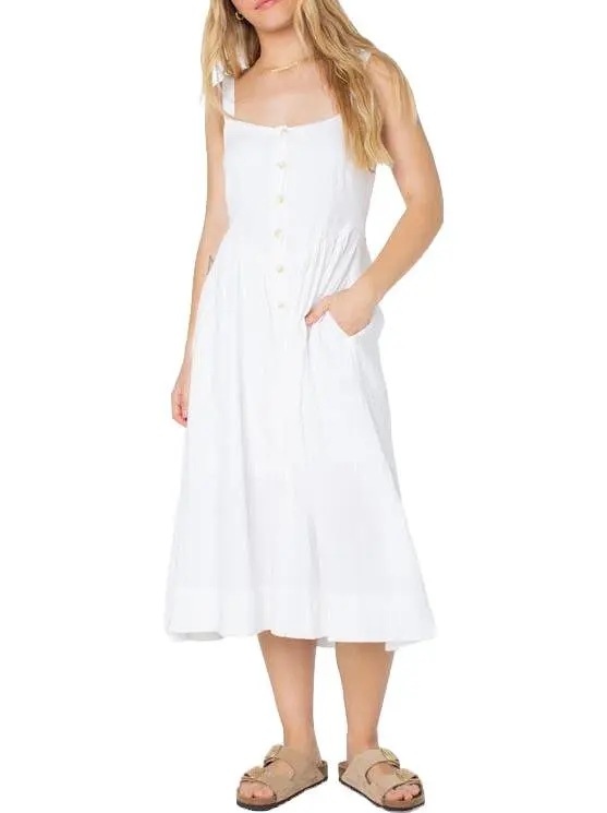 Roxy Brisa Cotton Midi Dress - Snow White Solid
