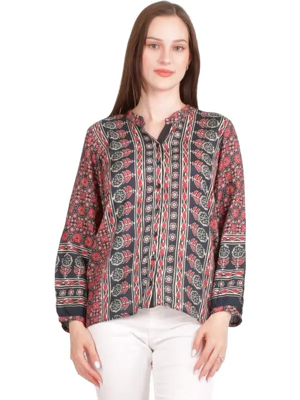 RAAS Ayla Muslin Silk Button-up Top - Maroon
