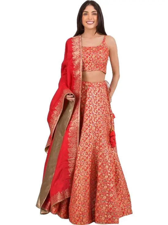 RAAS Banarasi Jacquard Lehenga Choli Set - Red