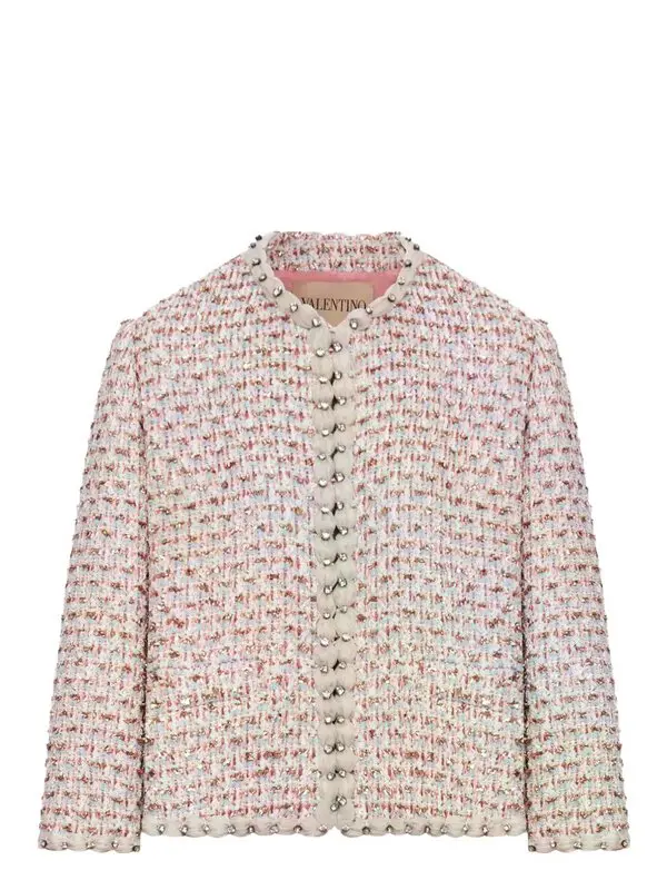Valentino Garavani Ribbon Embroidered Tweed Jacket - Pink
