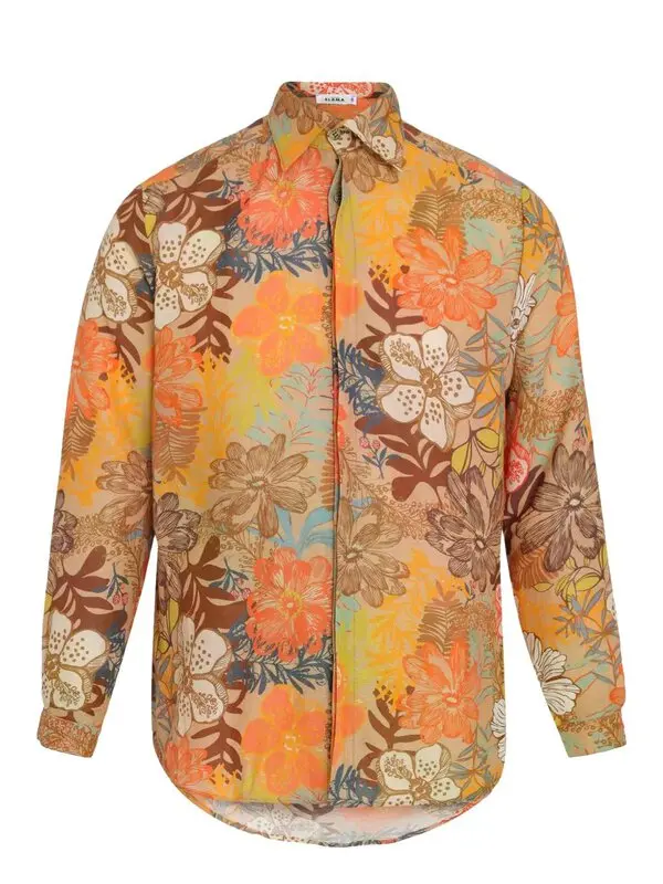 AMIR SLAMA Floral-print Button-up Shirt - Neutrals