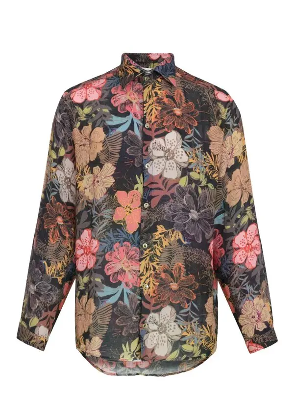 AMIR SLAMA Floral-print Button-up Shirt - Black