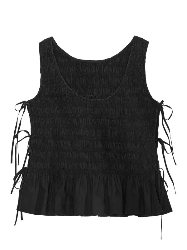GANNI Smocked Peplum Top - Black