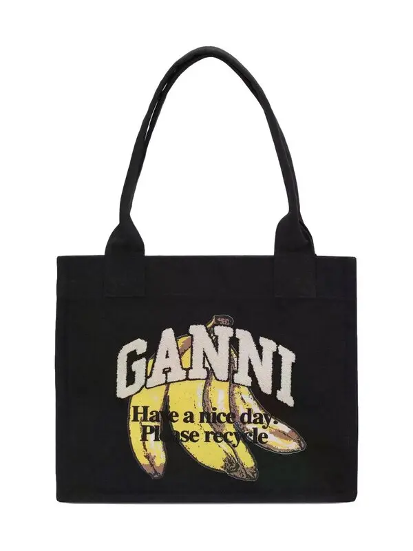 GANNI Cotton Shoulder Bag - Black