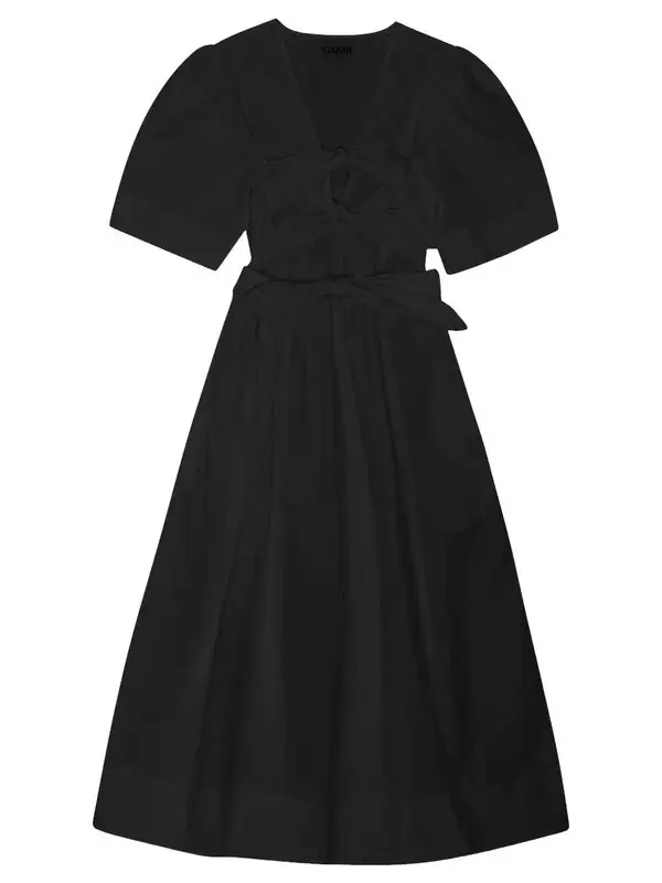 GANNI Puff-sleeve Belted Dress - Black
