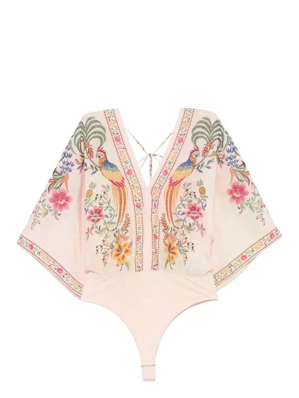 Farm Rio Embroidered Bodysuit - Pink