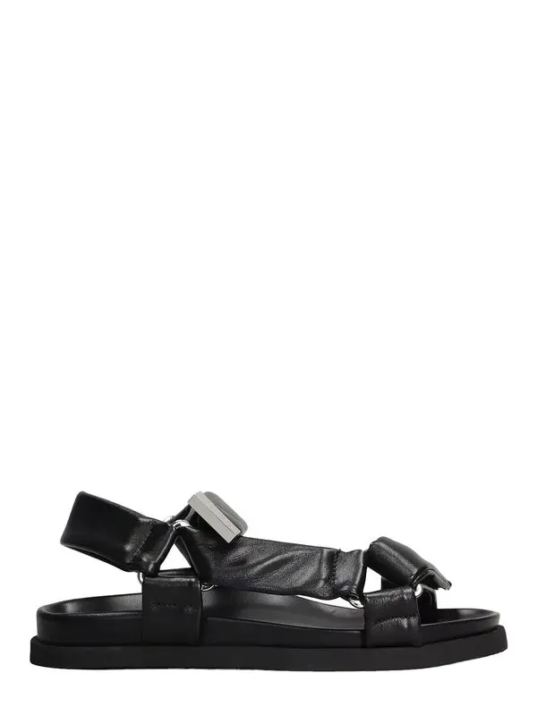 Attico Salinas Leather Flat Sandals - Black