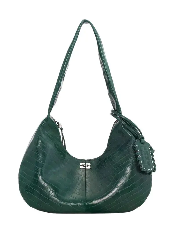 GANNI Crocodile-embossed Shoulder Bag - Green