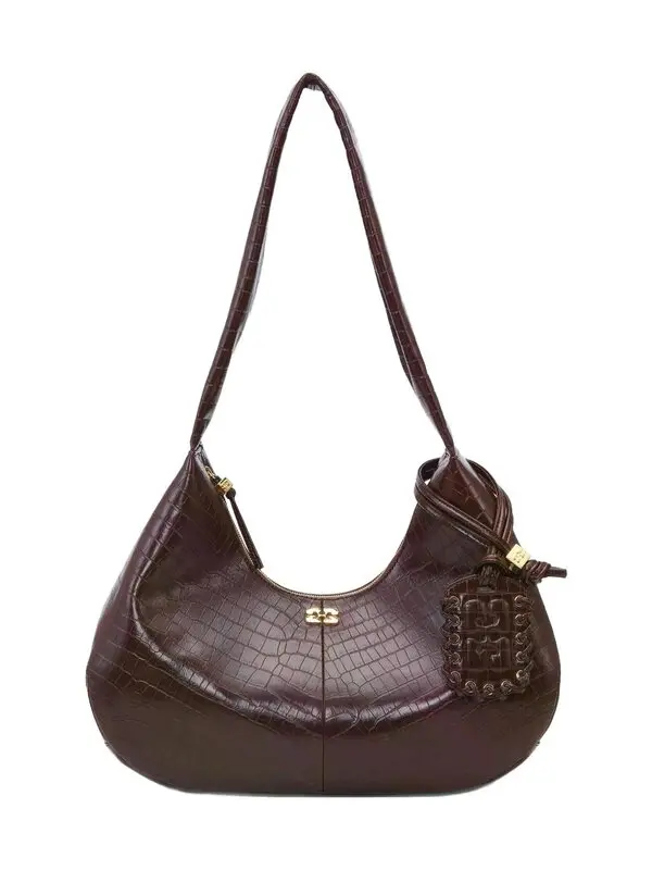 GANNI Medium Croc-embossed Shoulder Bag - Brown