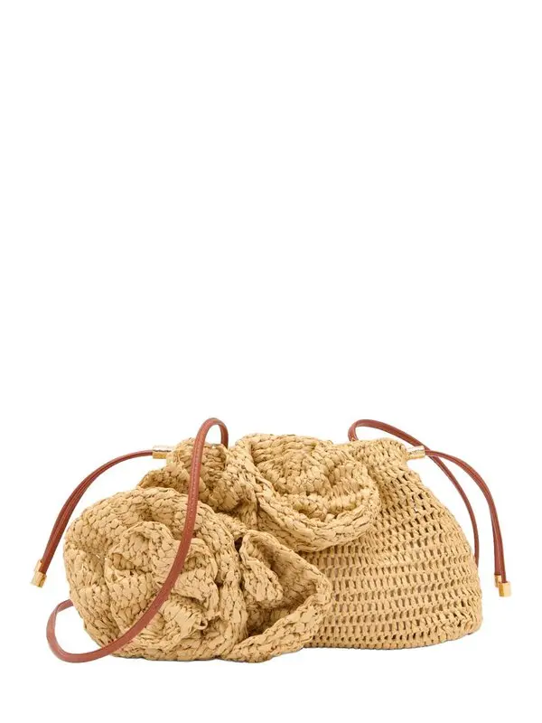 Ulla Johnson Lali Floral Raffia Clutch - Natural