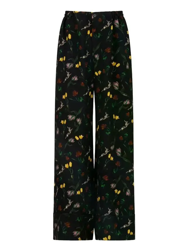 Marni Floral-print Wide-leg Trousers - Black