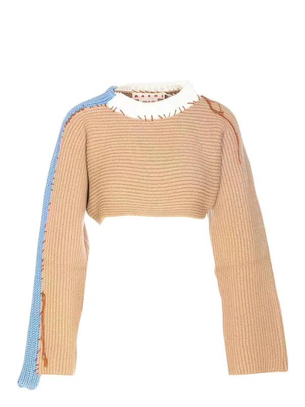 Marni Asymmetrical Knitted Crop Sweater - Neutrals