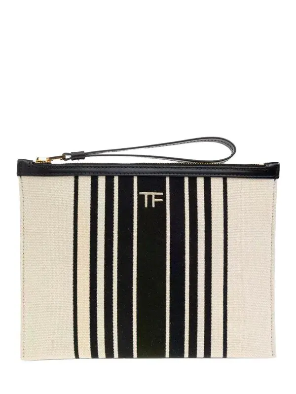 TOM FORD Striped Canvas Clutch - Neutrals