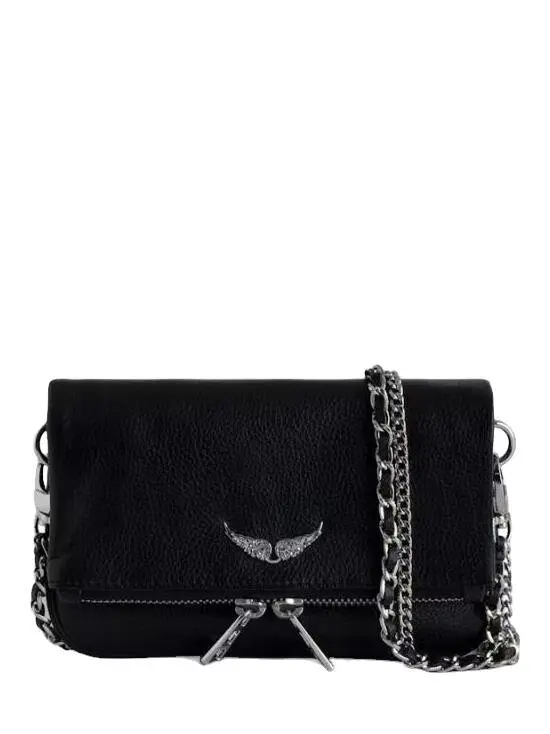 Zadig&Voltaire Grained Leather Clutch With Chains - Black