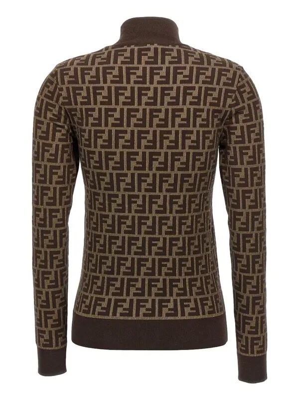 Fendi Ff Cotton High-neck Sweater - Brown