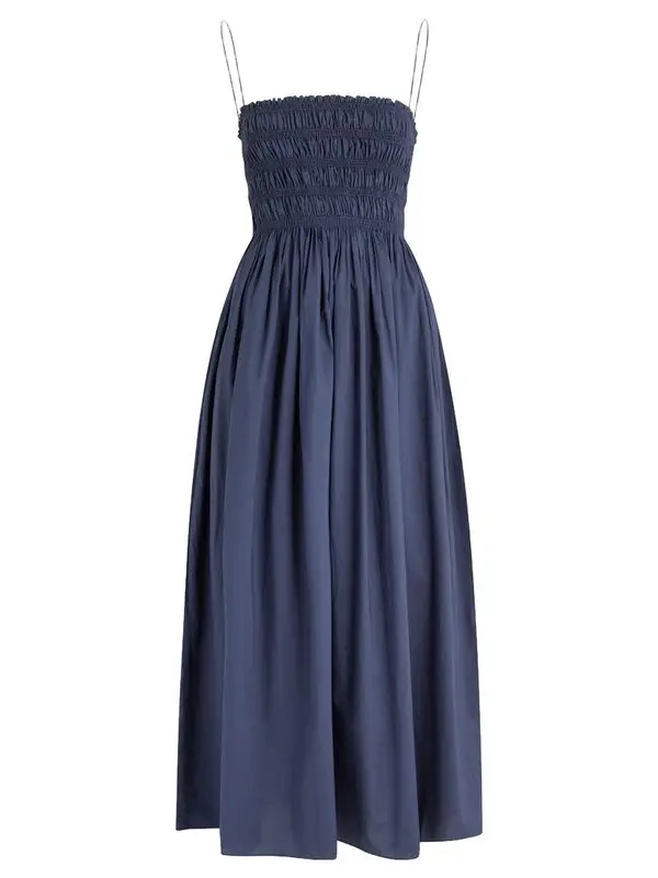 Matteau Smocked Cotton Midi Dress - Navy