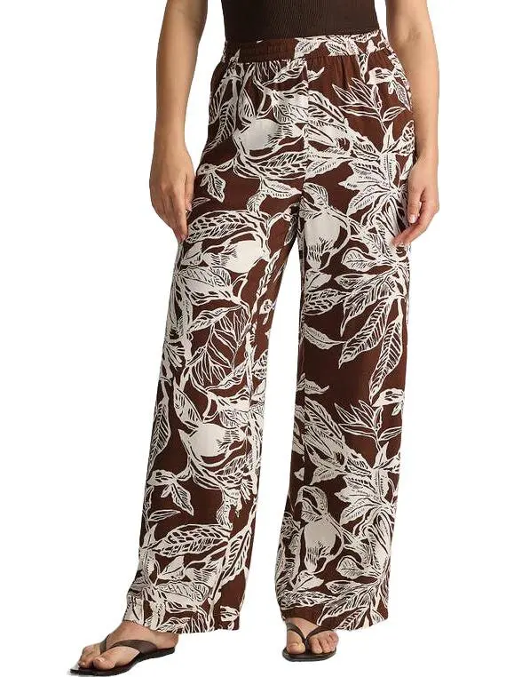 LANDS' END High Rise Wide Leg Pants - Bark/vanilla Etched Leaves