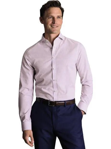 CHARLES TYRWHITT Non-iron Stretch Poplin Check Shirt - Lilac