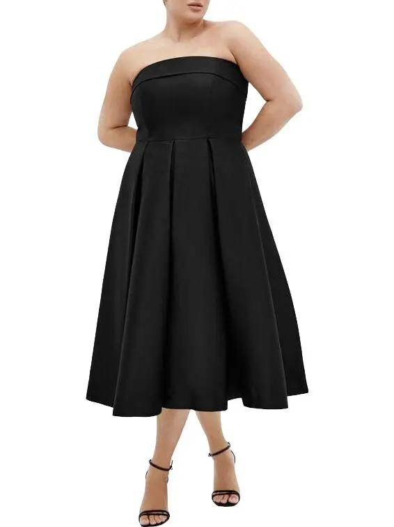 City Chic Tiffany Strapless Fit & Flare Dress - Black