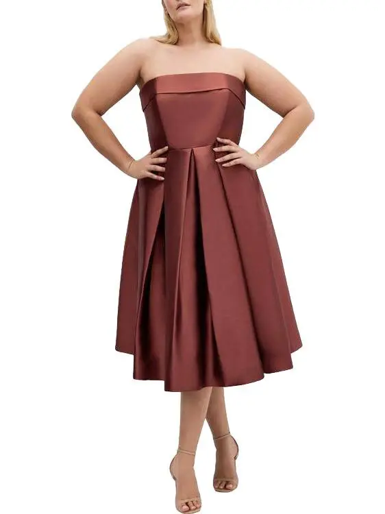 City Chic Tiffany Strapless Fit & Flare Dress - Sable