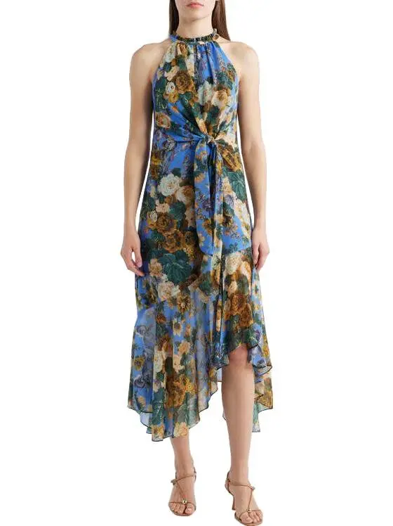 Kobi Halperin Emery Tie Waist High-low Dress - Sky Blue Multi