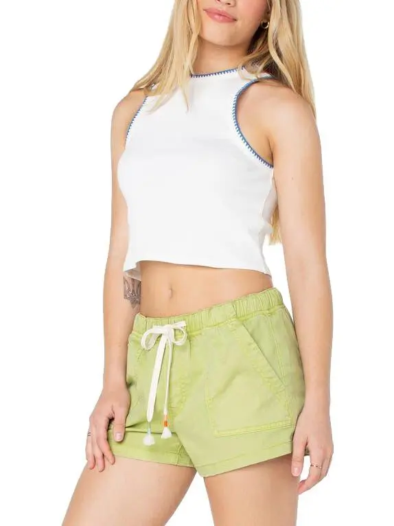Roxy Whipstitch Trim Crop Tank - Snow White Solid
