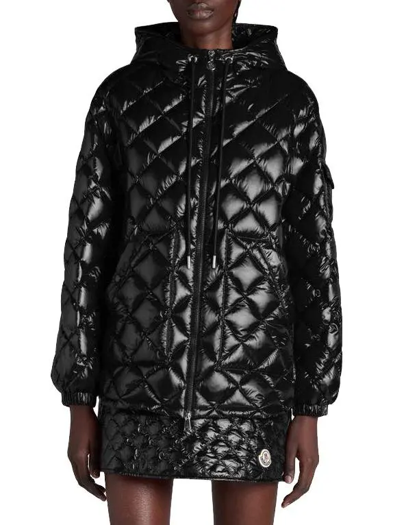 Moncler Diamond Quilted Down Hooded Jacket - Black
