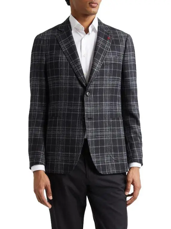 Isaia Window Plaid Wool Sport Coat - Black 990